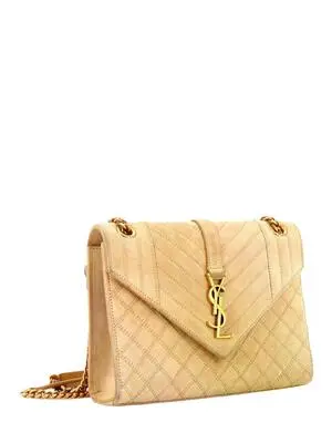 Saint Laurent Quilted Suede Monogram Envelope Satchel Shoulder Bag - Neutrals