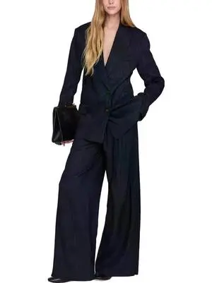 ANINE BING ANINE BING Paola Navy Pinstripe Wide-Leg Trousers