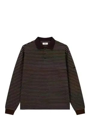 STUDIO TOMBOY Striped Long-sleeve Polo Shirt - Brown