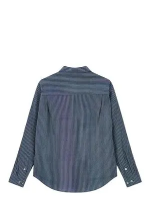 STUDIO TOMBOY Striped Chest-pockets Cotton Shirt - Blue