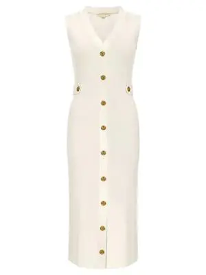 Michael Kors Michael Michael Kors Sleeveless V-Neck Button-Down Midi Dress Neutrals