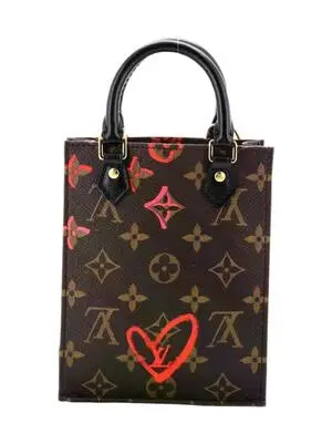LOUIS VUITTON Petit Sac Plat Bag Limited Edition Fall In Love Monogram Canvas Tote Bag - Brown