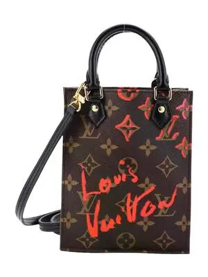 LOUIS VUITTON Petit Sac Plat Bag Limited Edition Fall In Love Monogram Canvas Tote Bag - Brown