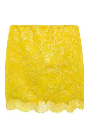Saint Laurent Floral Lace Mini Skirt - Yellow