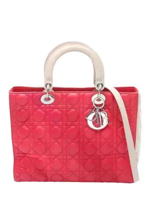 Dior Christian Dior Large Lambskin Cannage Lady Dior Satchel Red