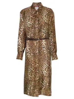 Max Mara Leopard Print Midi Shirt Dress - Brown