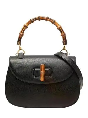 Gucci Grained Calfskin Bamboo Night Satchel - Black