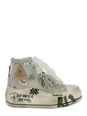 R13 Embellished Distressed High Top Sneakers - Blue