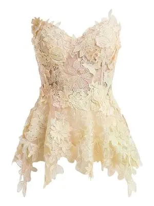 GEMY MAALOUF Floral Appliqué Peplum Corset - Neutrals