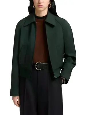 Marni Dark Twill Zip-up Jacket With Contrast Piping And Logo Embroidery - Green