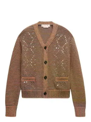 Marni Stud-embellished Striped Cardigan - Brown