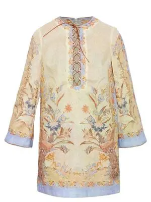 Zimmermann Indra Floral-print Lace-up Mini Dress - Neutrals