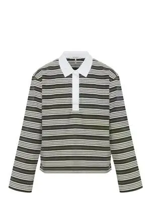 Rag & Bone Striped Long Sleeve Polo Shirt - Green