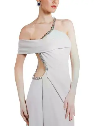 GEMY MAALOUF Beaded Asymmetrical Neckline Gown - Grey