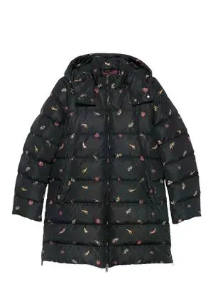Etro Quilted Hooded Coat With Animal And Floral Print - Black