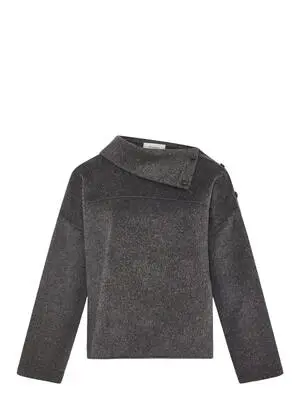 YVES SALOMON Button Shoulder Funnel Neck Blouse - Grey