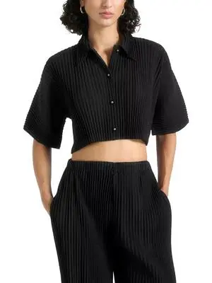 MANIÈRE DE VOIR Maniere De Voir Cropped Pleated Short-Sleeve Shirt