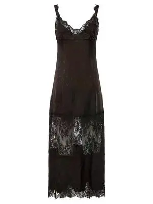 Pinko Midi Lace-trim Floral-jacquard Dress - Brown