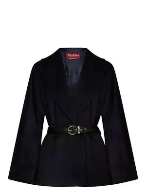 Max Mara Belted Virgin Wool Coat - Blue