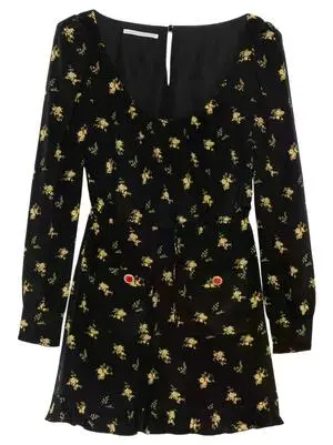 Alessandra Rich Floral-print Silk Mini Dress - Black