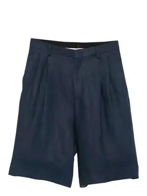 Tagliatore Pleated Linen Shorts - Blue