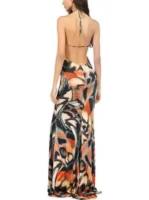Roberto Cavalli Butterfly Print Lace-up Maxi Dress - Black