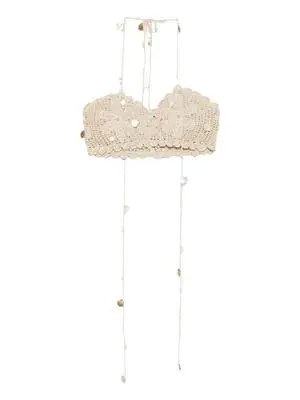 ASTA RESORT Charlotte Crochet Shell-embellished Top - Neutrals