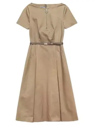Prada Chino Zipper Dress With Boat Neck And Short Sleeves - Neutrals