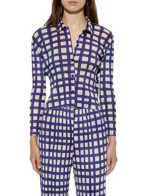 Issey Miyake Check Print Pleated Shirt - Blue