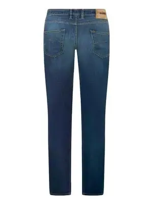 MOORER Straight Leg Faded Denim Jeans - Blue