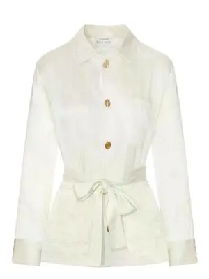 FORTE_FORTE Ivory Jacquard Pattern Belted Jacket - Neutrals
