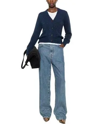 BASE V-neck Cardigan With Button Fastening - Blue