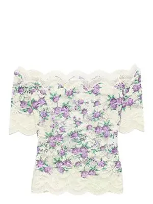 Rabanne Embroidered Lace-trim Off-shoulder Top - Neutrals