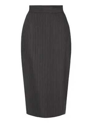 Elisabetta Franchi Pinstriped Cool Wool Midi Skirt - Grey