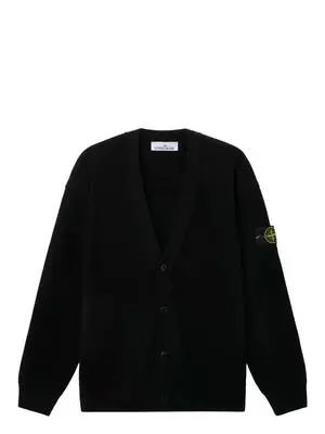 Stone Island Logo Patch V-neck Cardigan - Black