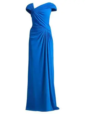 Tadashi Shoji Mireya Ruched Gown With Draped Detail - Blue