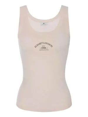 Elisabetta Franchi Ribbed Knit Logo Patch Top - Neutrals