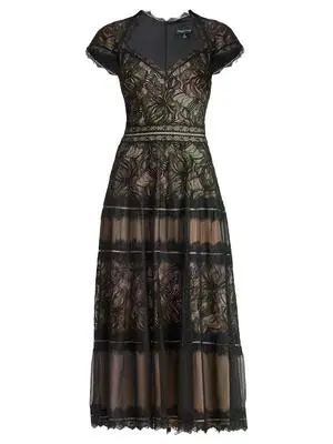 Tadashi Shoji Maelle Lace-overlay Tiered Midi Dress - Black
