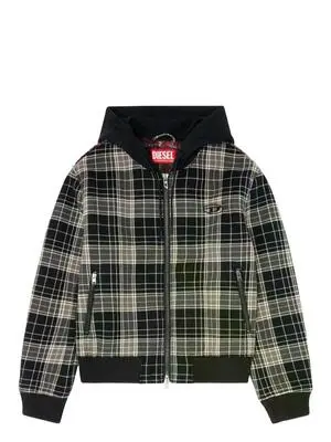 DIESEL® Check Flannel Bomber Jacket With Teddy Interior - Black