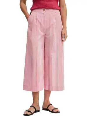 BENETTON Striped Pattern Wide-leg Cropped Trousers - Red