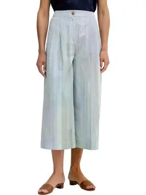 BENETTON Striped Pattern Wide-leg Cropped Trousers - Blue
