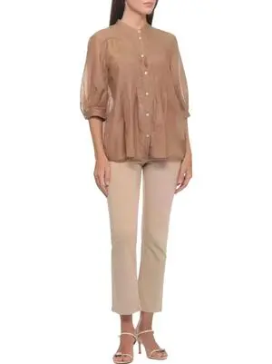 EMME Giga Pleated Puff-sleeve Shirt - Brown