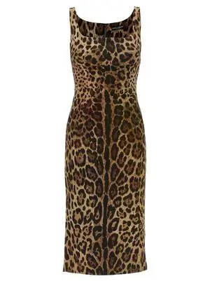 Dolce & Gabbana Leopard Print Midi Dress - Brown