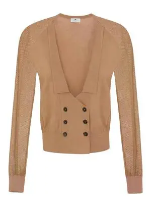 Elisabetta Franchi Knit And Mesh Cardigan - Neutrals
