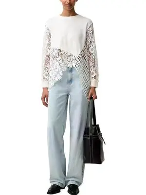 ALLSAINTS AllSaints Malorie Asymmetric Hem Sweatshirt With Lace Paneling White