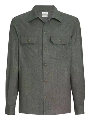 Brunello Cucinelli Virgin Wool Flannel Overshirt With Spread Collar And Chest Pockets - Green