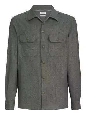 Brunello Cucinelli Virgin Wool Flannel Overshirt With Spread Collar And Chest Pockets - Green