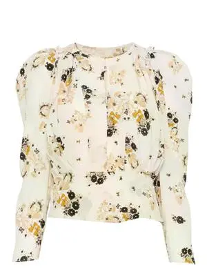 Isabel Marant Étoile Zarga Floral Print Puff Sleeve Blouse - Neutrals