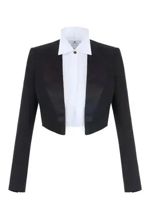 Elisabetta Franchi Cool Wool Cropped Jacket With Sleeveless Shirt - Black
