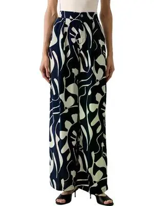 BENETTON Abstract Print Wide Leg Trousers - Blue